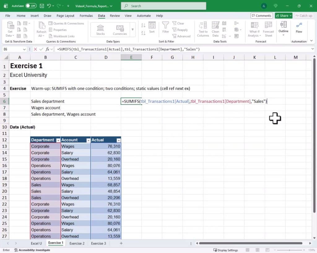Formula-Based Reports with SUMIFS in Excel - Excel University